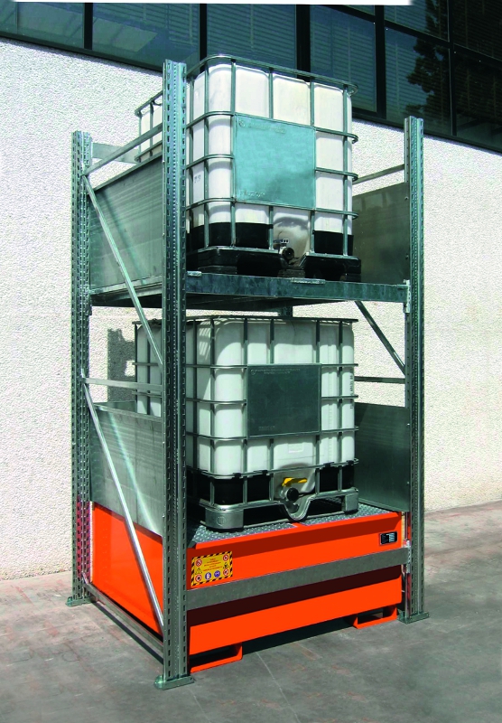 Steel Racking with Spill Containment Sump for 2 IBCs - S&S Spill Control